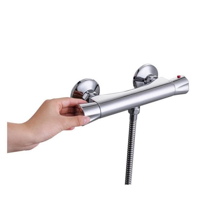 Mitigeur Thermostatique - Laiton - Blanc - Réglable - Limiteur de Température - Mural ...