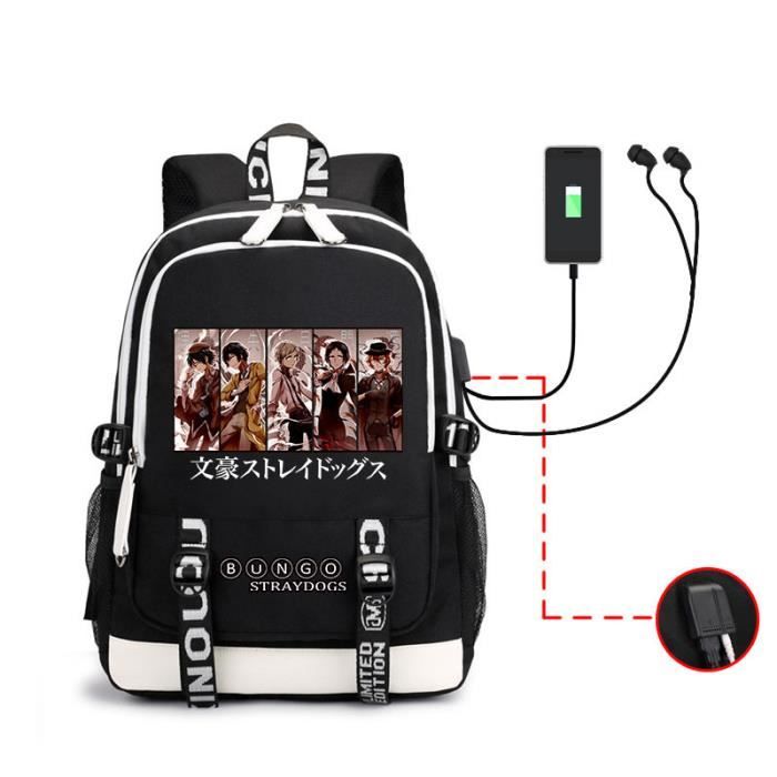 Nouvelle Animé Bungo Stray Dogs USB Sac à Dos Noir C - Cdiscount ...