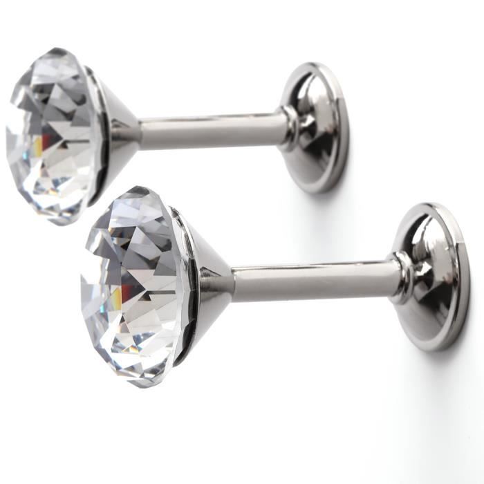 1 paire Crochet 7,5cm pour embrasse rideau métal argenté + verre ...