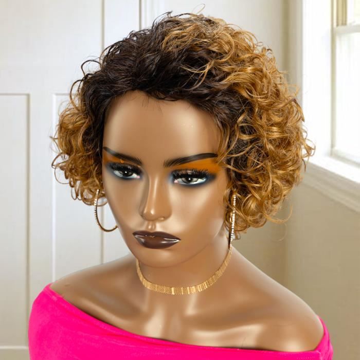 Verser180% - Couleur du modèle - Bouclés Perruque Frange Souligner ...