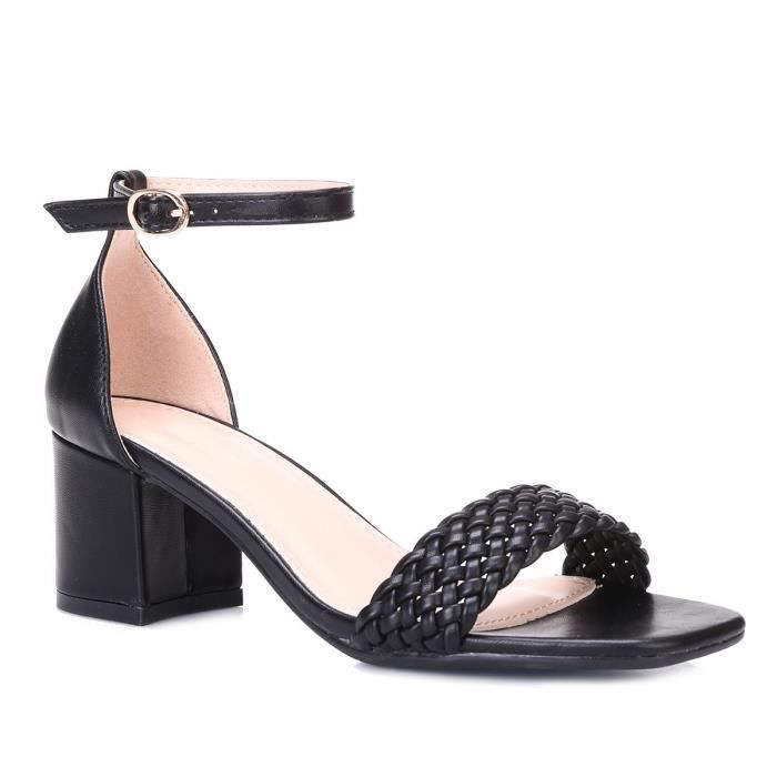 Sandales noires à bride tressée Noir - Cdiscount Chaussures