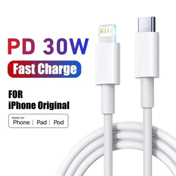 Câble de charge rapide PD 30W pour Apple iPhone 14 Plus 13 12 mini 11 Pro XS Max Poly X USB-C à ...