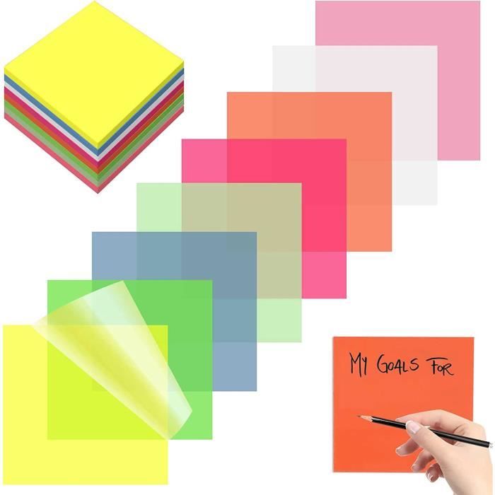 Shinybox 400 Feuilles Transparent Sticky Notes, 8 Couleurs Blocs-Notes ...