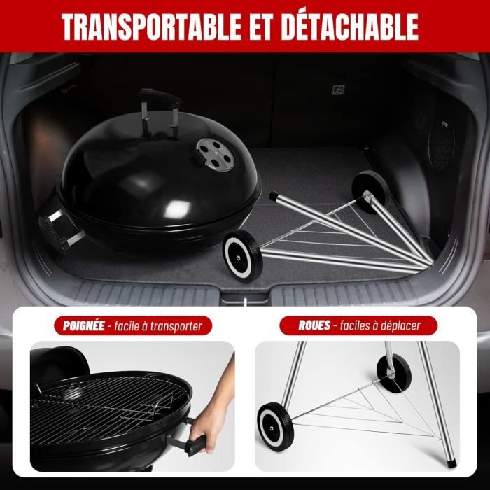 Barbecue à Charbon Rond dia. 57cm BBQ Mobile Barbecue Grill Portable de ...
