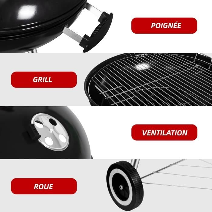 Barbecue à Charbon Rond dia. 57cm BBQ Mobile Barbecue Grill Portable de ...