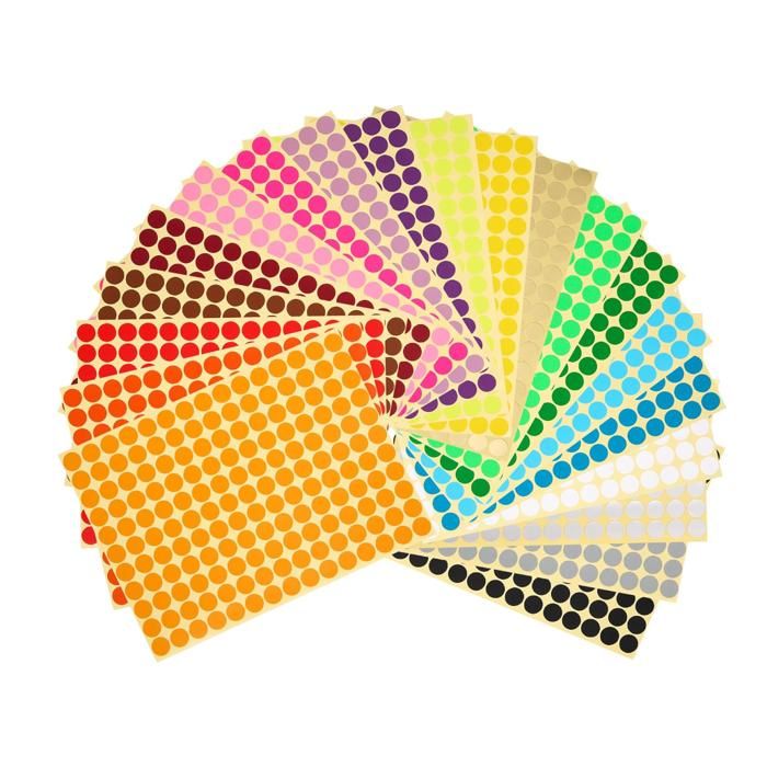 3300 Gommettes Rondes Autocollantes en 20 Couleurs Vives Pastilles ...