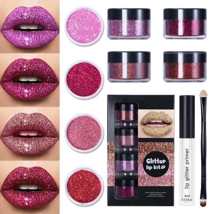 Glitter Lip Kit 4 Colors Glitter Lip Kit GlossGlitter Lipstick With Lip ...