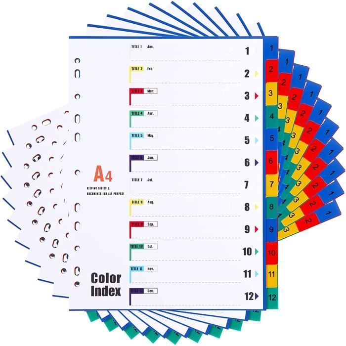 10 Pièces Feuillets Intercalaires 12 Positions, Intercalaires A4 1-12 ...