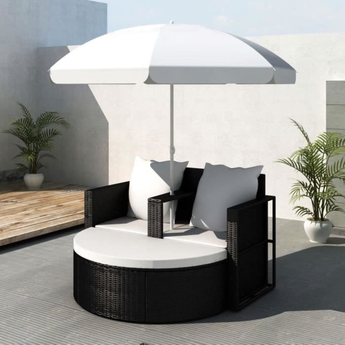 Lit de jardin avec Parasol pour Balcon Jardin Terrasse Pique-Nique Noir ...