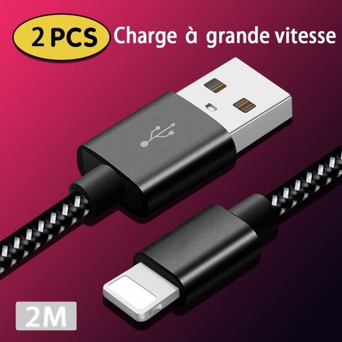 Câble Usb pour iPhone 2 Pack de 2M tissu tressé de qualité supérieure ...