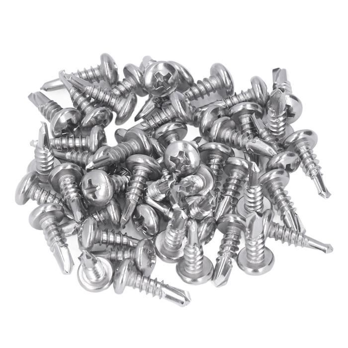 AUN Vis autoperceuse - 200 pcs vis auto-perceuse tête ronde 410 attaches en acier inoxydable ...