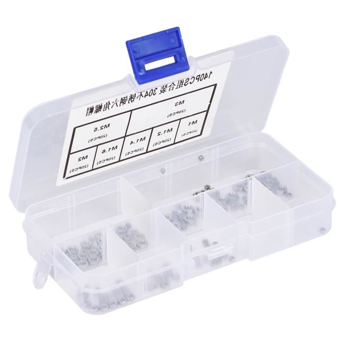 HURRISE ensemble d'assortiment d'écrous 140 pièces M1/M1.2/M1.4/M1.6/M2/M2.5/M3 filetage écrous ...