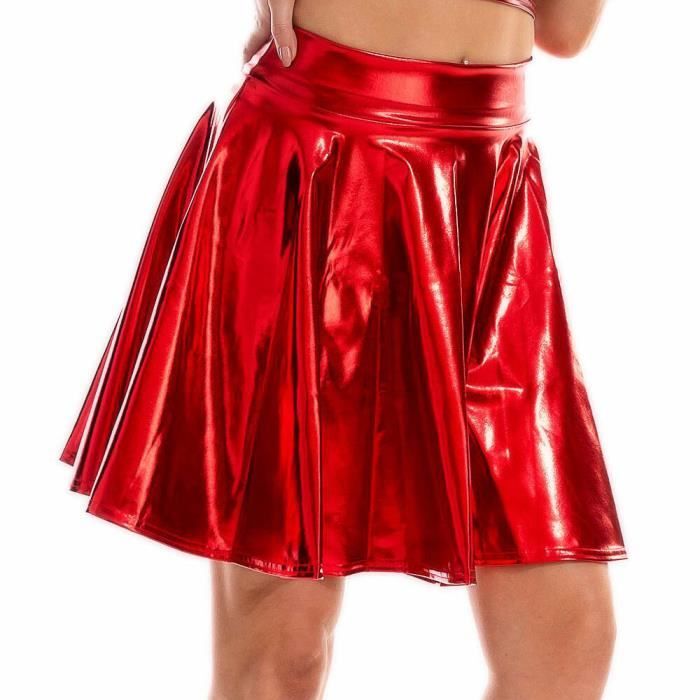 Jupe,Mini jupe en cuir PU, Sexy, taille haute, Laser, jupe ...