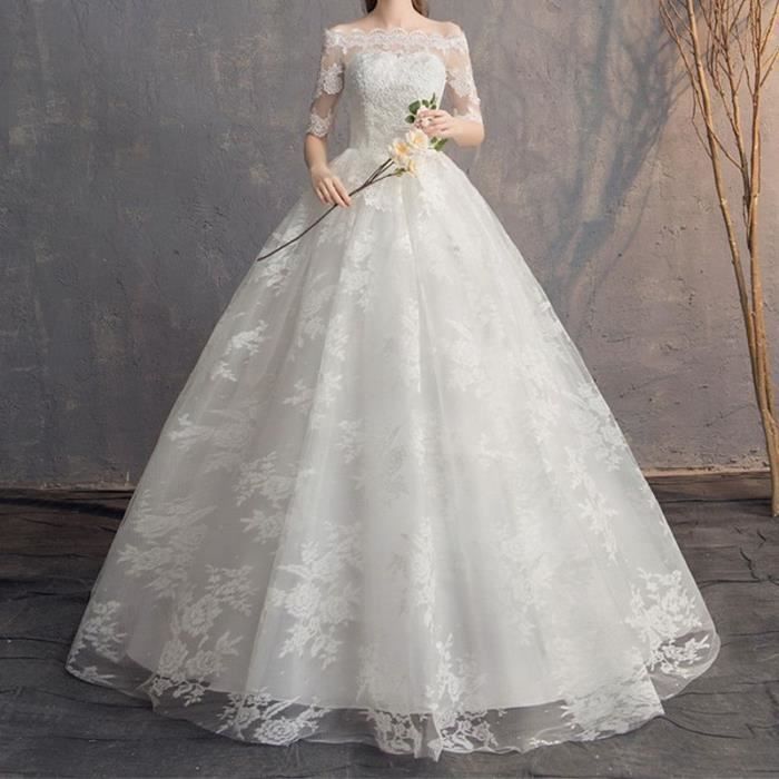 Robe De Mariée En Dentelle Demi-manches, Off Épaule Robe De Bal ...