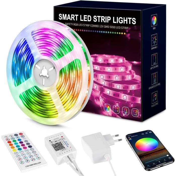 Ruban Led 15M, Led Chambre Multicolore Bande Led 5050 Rgb Lumière Led ...