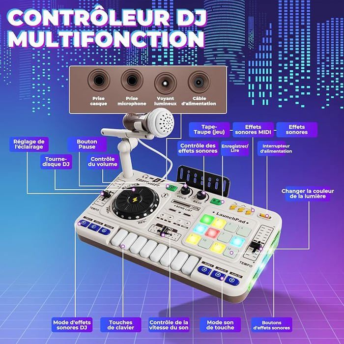 DJ Mixer Controller Table de mixage DJ pour enfants 3-12 ans Avec micro ...