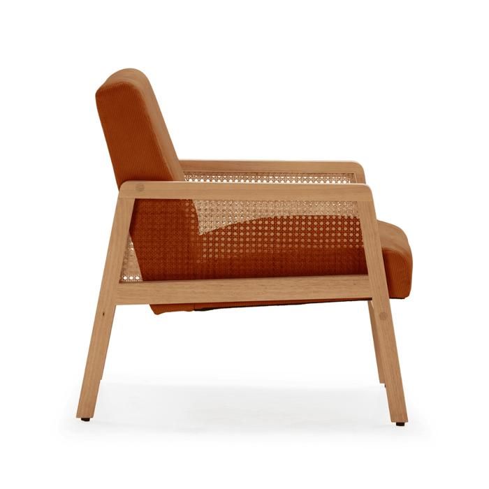 CALICOSY - Fauteuil en tissu avec pieds en bois et rotin L68 cm - DEBRA ...