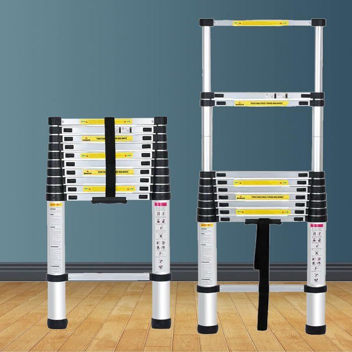 Argenté. échelle télescopique multifonction en aluminium rétractable et antidérapante - 3,2 m ...