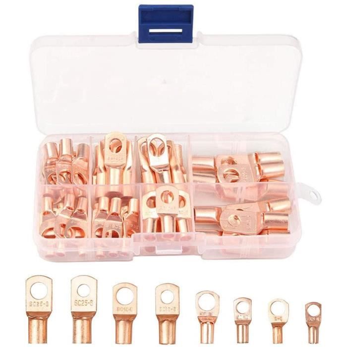60 Pièces Bornes à Sertir à Anneau, Bornes de Connecteurs en Cuivre Étamé, Connecteur de Câble à ...