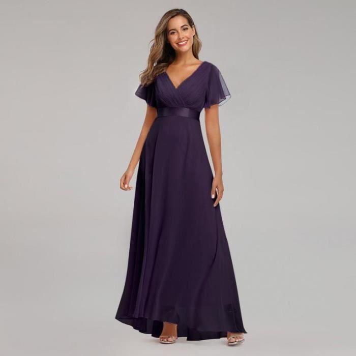 Robe Classique de soiree Femme Longue Col en V mousseline de soie ...