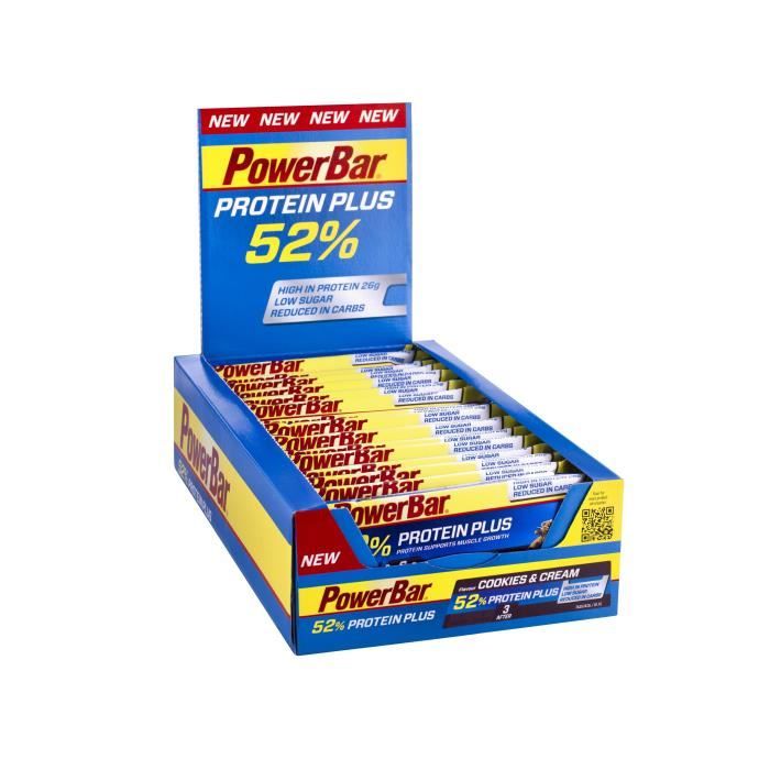 POWERBAR Lot de 24 barres Protein Plus 52% - Cookies et crème - 50 g ...
