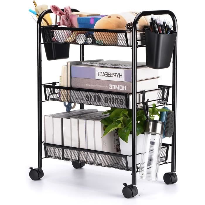 Chariot Utilitaire À Roulettes À 3 Niveaux Entièrement En Métal Avec ...