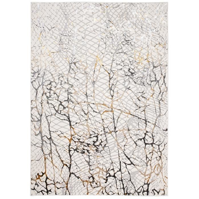 TAPISO Tapis de Salon Chambre GOLDEN Gris Doré Beige Serpent Polypropylène Intérieur 140x200 cm ...