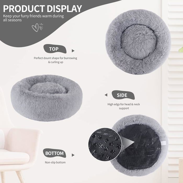 Panier Chien Chat Moelleux Rond Lits pour Chats, Fluffy Lit pour Chien ...