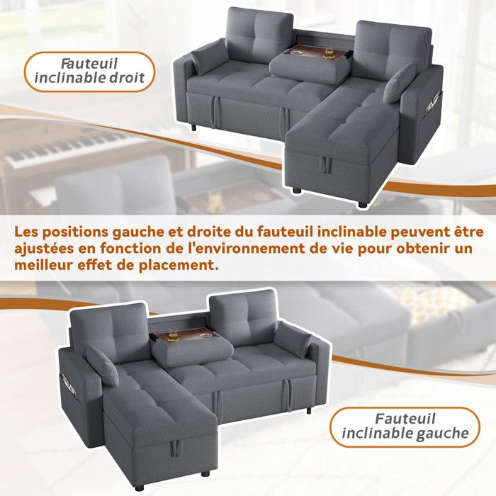 Canapé multifonction en L pour salon, design moderne et modulable ...