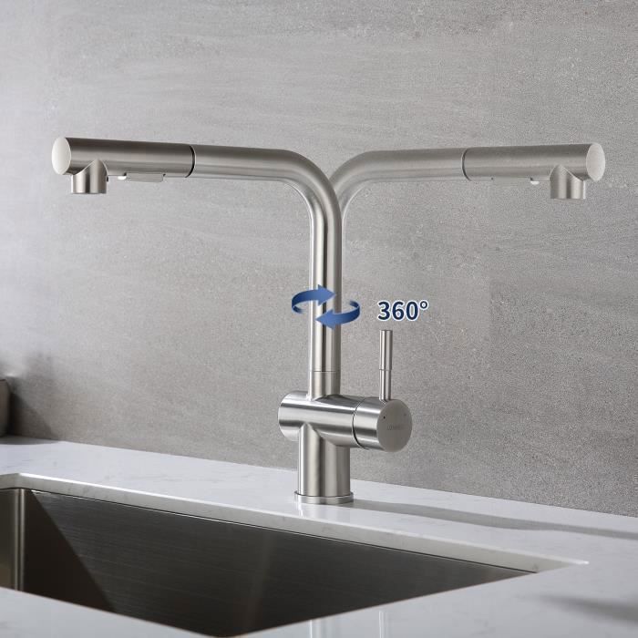 Robinet de Cuisine avec Douchette Extractible 2 Fonctions Mitigeur d ...