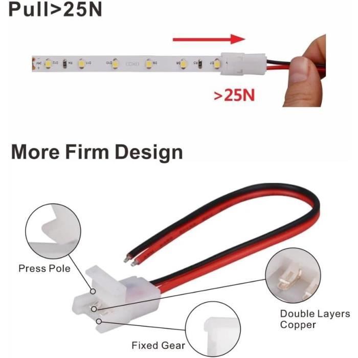 Lot De 10 Connecteurs De Bande Led 2 Broches De 8 Mm Avec Fil Stable ...