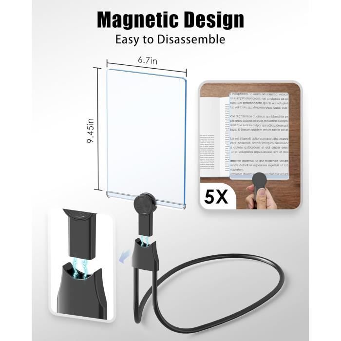 Loupe Mains Libres pour la Lecture, 5X Volets grossissants pour Les Personnes âgées, avec 6.7 "x ...