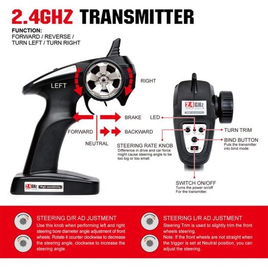 Voiture de course RC échelle 7.4V 2.4GHz télécommande à quatre roues modèle 1:12 véhicule jouet ...