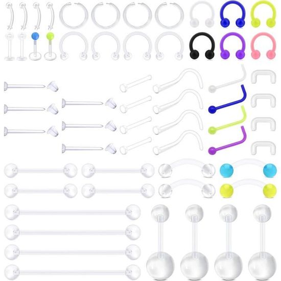Lot De 60 Piercings Transparents Bioflex De 14 G, 16 G, 20 G, En ...