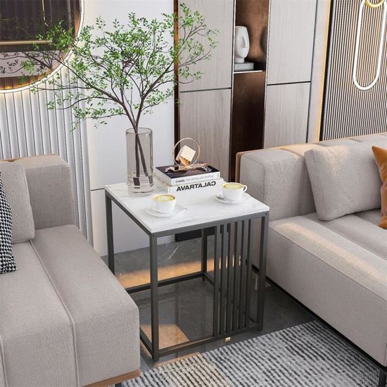 Table d'appoint en marbre gris - UNHO - Design scandinave - 40x40x45cm ...