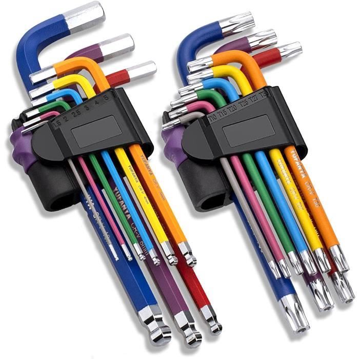 LIWI-Lot de 18 clés Allen Torx et à bout sphérique avec code couleur ...