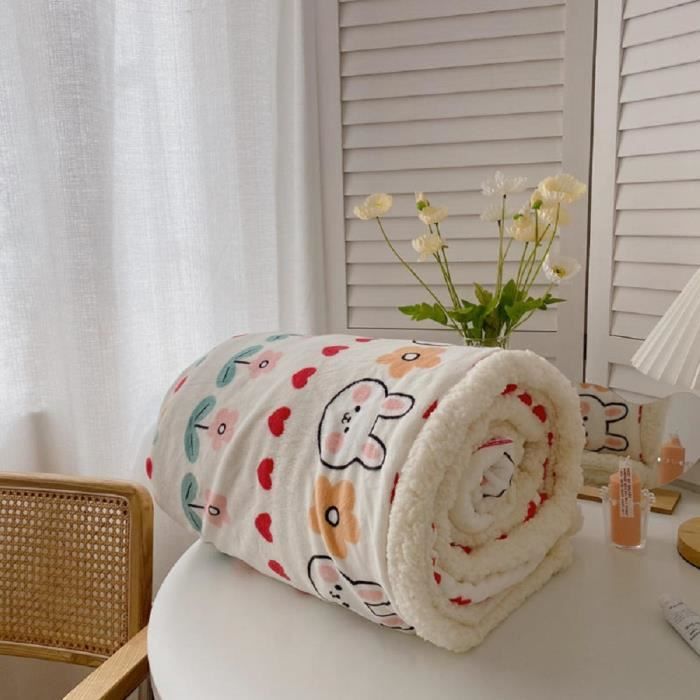 Couverture Polaire Blanche 100x150 cm Plaid Bébé Lapin Couvre Lit ...