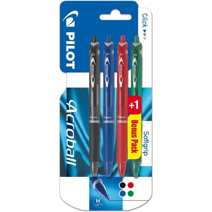 PILOT - Stylo-bille ACROBALL Moyen - Encre bleue / noire / rouge - x3 ...