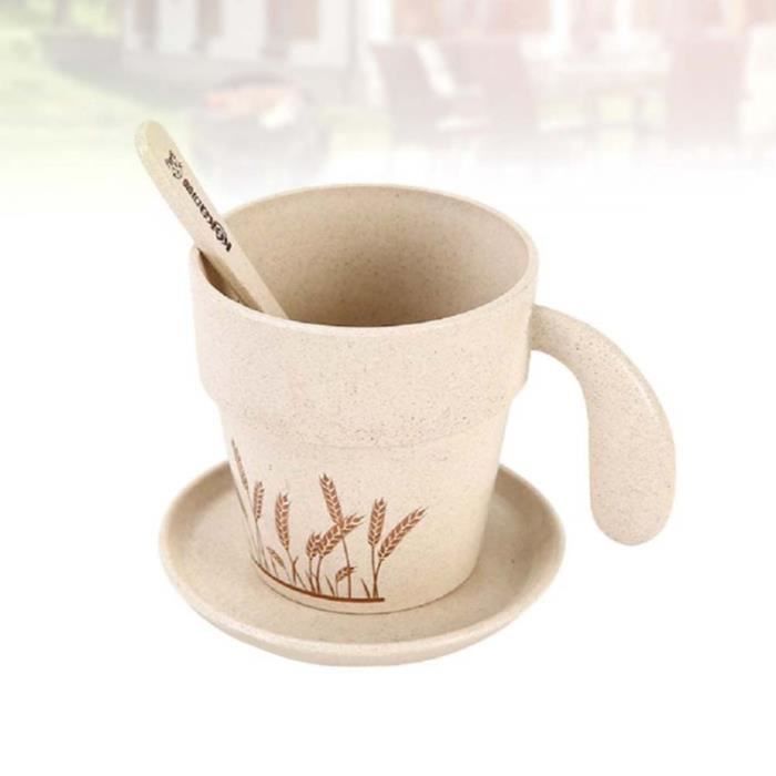 Tasse de café en fibre de cosse de riz avec cuillère vaisselle de tasse ...