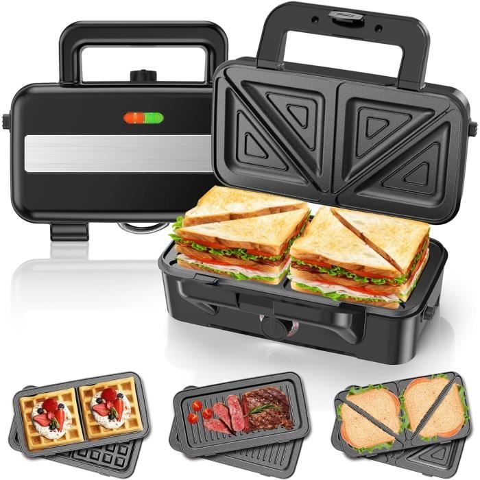 Appareil Croque Monsieur 3 en 1, Gaufrier 1200W avec Contrôle de ...