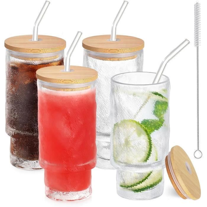 Verre Bubble Tea Lot De 4, 350Ml Verre Avec Paille Gobelet Bubble Tea ...