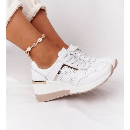 Baskets compensées pour femmes - ECELEN - Lacets - Plate-forme ...