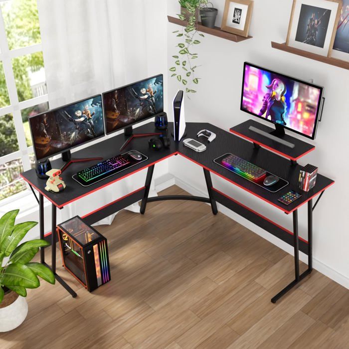 BestOffice Bureau Gaming d'angle 128x128x90cm Bureau en Forme de L ...