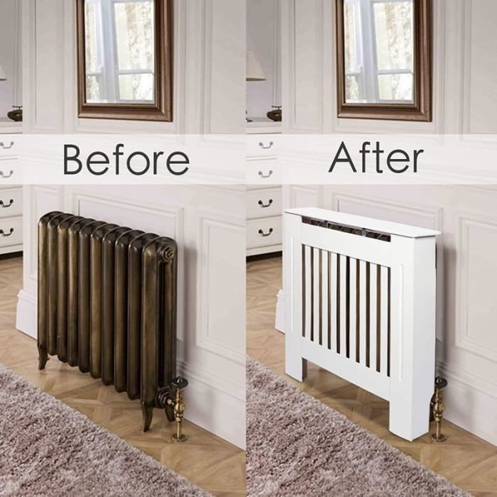 Cache-radiateur panneau en MDF E1 ventilé avec motif à rayures - Blanc ...