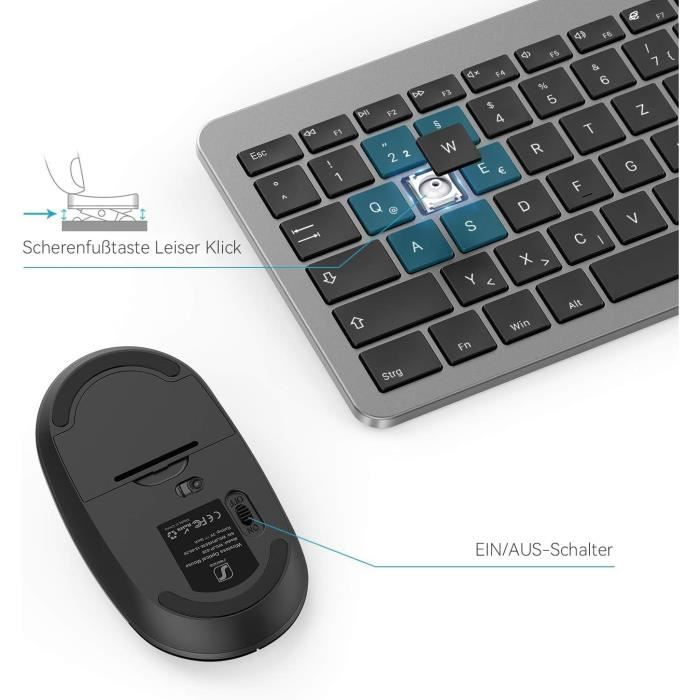 Kit clavier souris sans fil ultra fin rechargeable sans fil ...