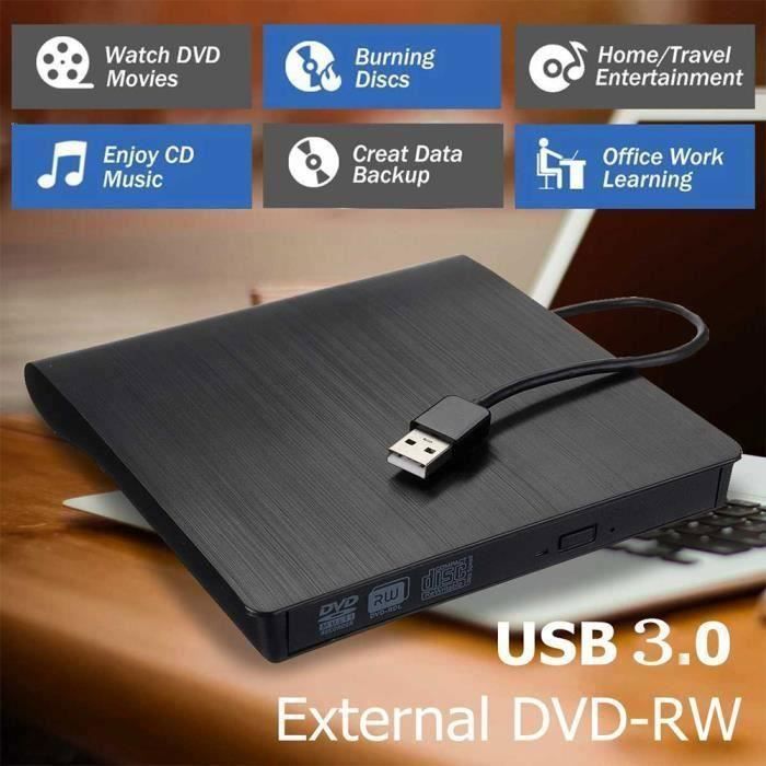 Lecteur Graveur DVD CD Externe USB 3.0 Ultra Slim Portable - Noir ...
