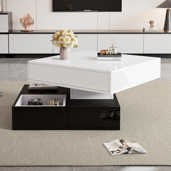 Table Basse avec Plateau Pivotant à 360°, Table de Salon Double Couche ...