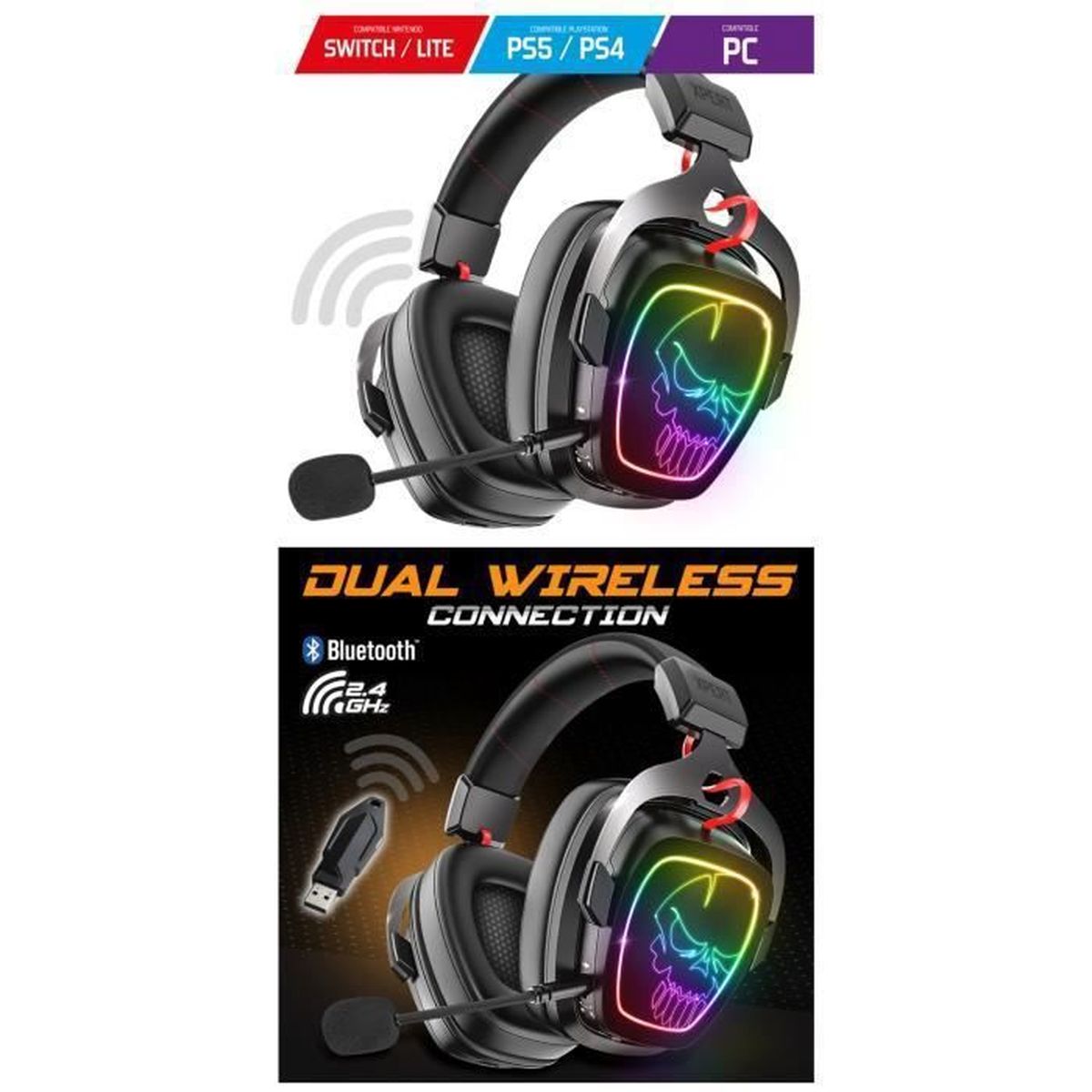 Casque Gamer Sans fil Bluetooth RGB XPERT H1500 7.1 Virtual Surround ...