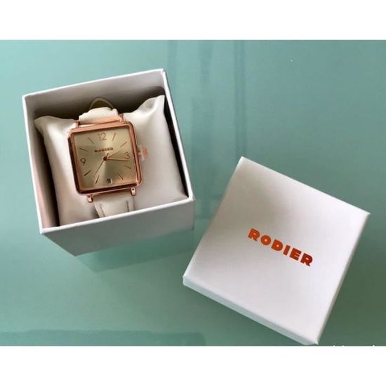 RODIER Montre Femme carrée Bracelet blanc cassé, Boitier rose doré ...