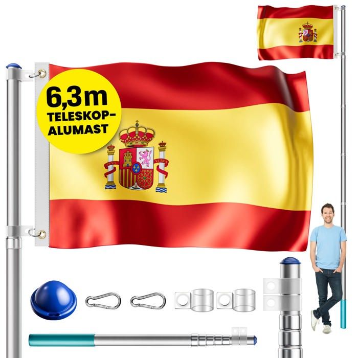 MONZANA® Mât de drapeau télescopique aluminium 6,3m douille sol 60cm ...